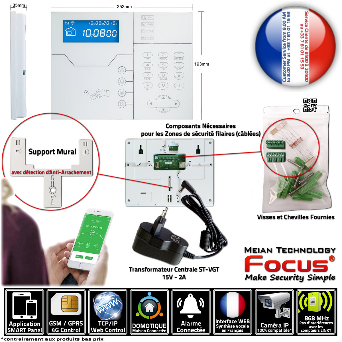 Pack alarme connectée Meian FOCUS ST-VGT Ethernet GSM 868 MHz industriel