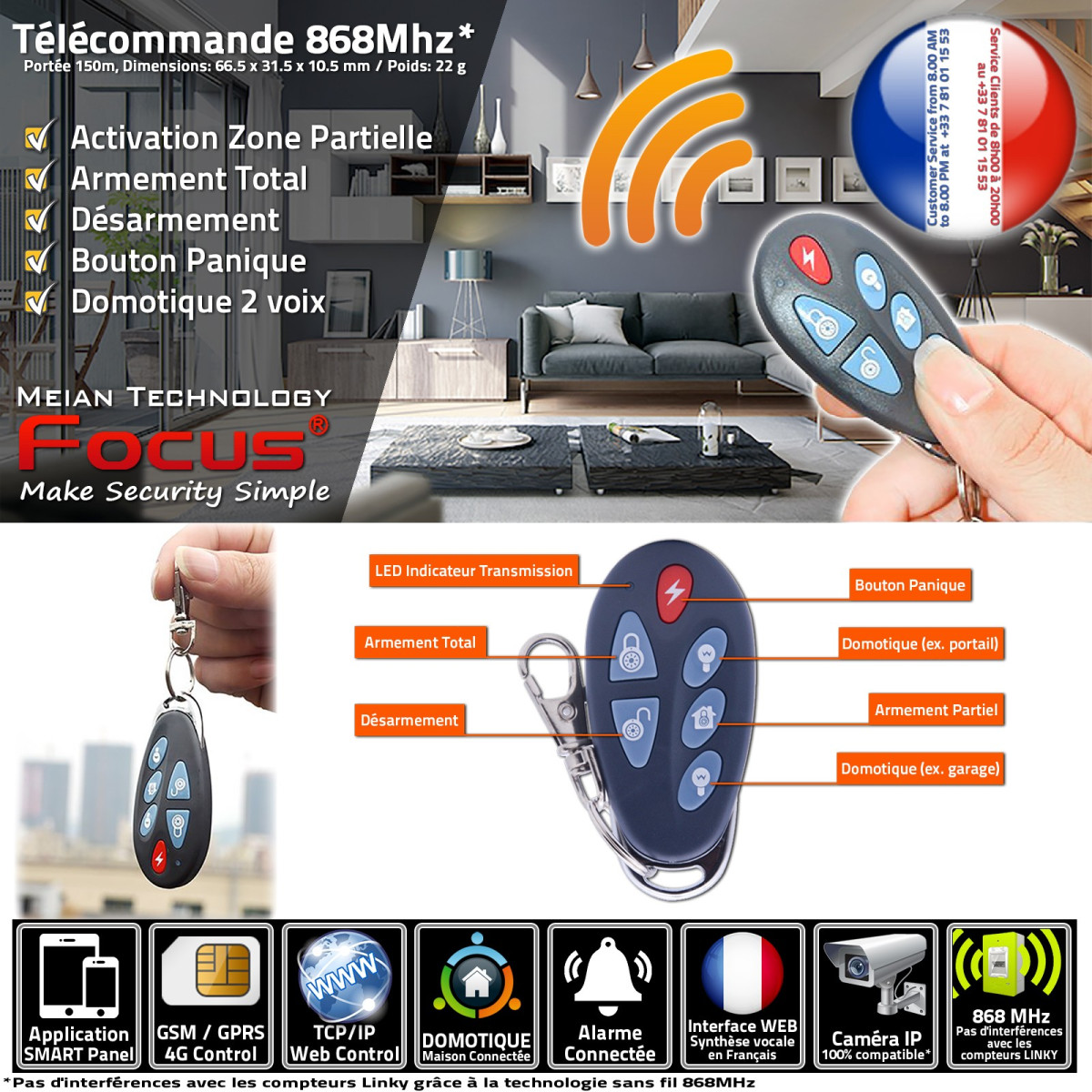 Alarme Meian FOCUS ST-VGT Ethernet GSM TCP-IP 868MHz pour Maison et Garage