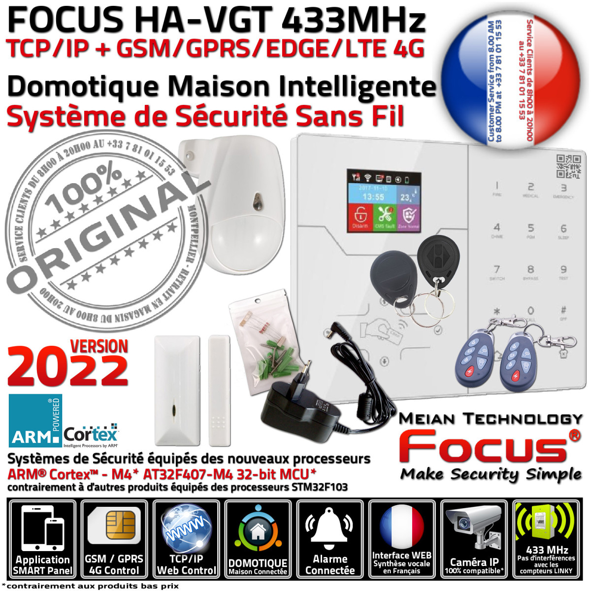 Pack alarme sans fil FOCUS HA-VGT Ethernet GSM 433 MHz sans abonnement